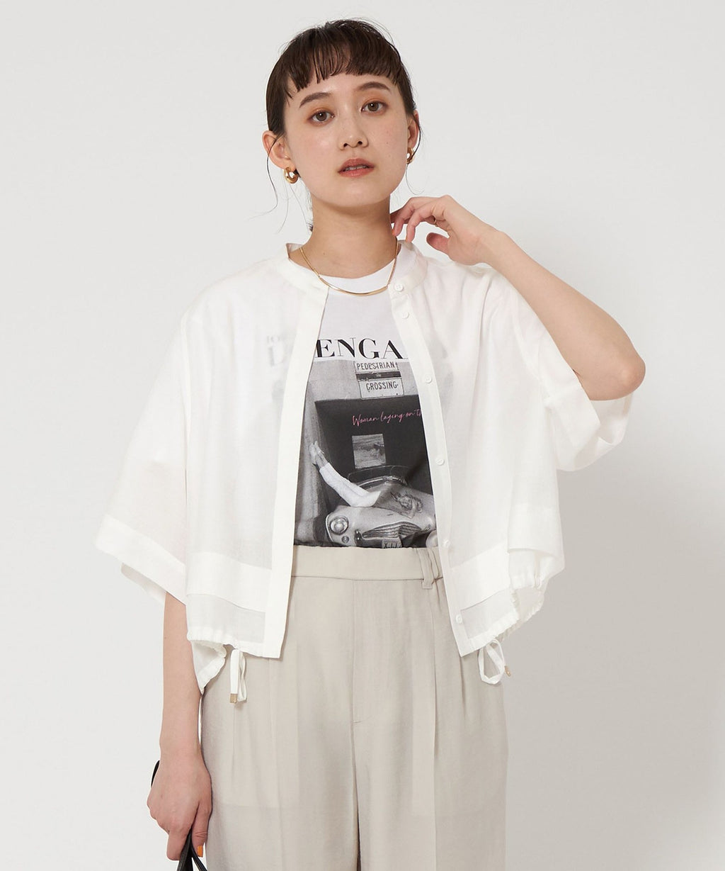 Sheer Band Collar Short Sleeve SHIRT - UNITED ARROWS